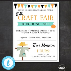 Fall Craft Fair Flyer Template, School, Church, PTA, PTO, Event ...