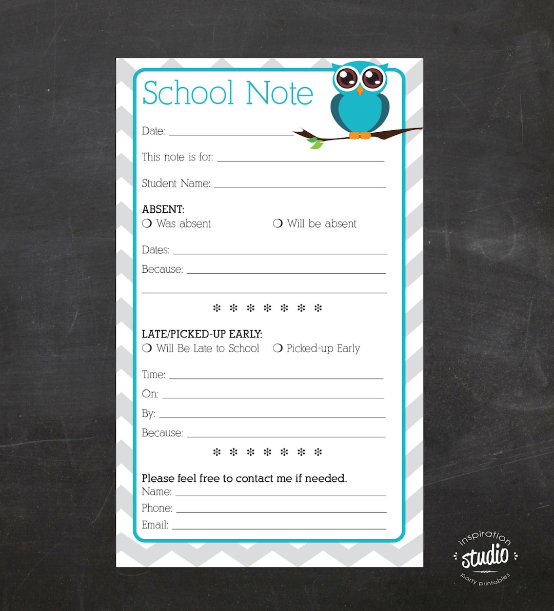 School Note Printable, Absent Note, Late Drop off and Early Pick Up ...