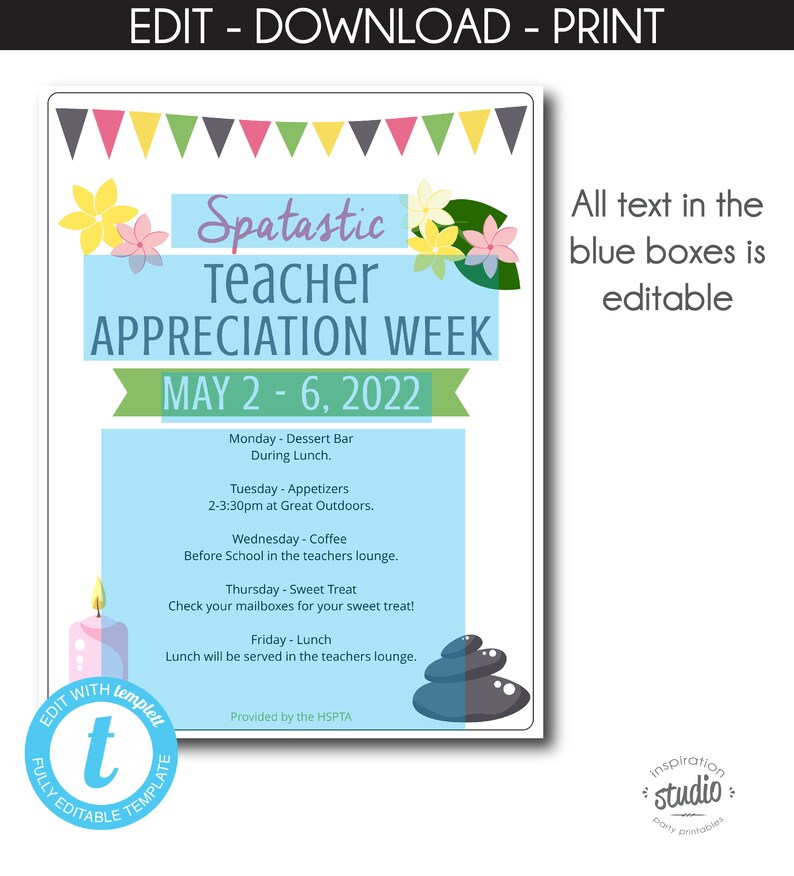 Spatastic Teacher Appreciation Week Flyer Template Spa Theme - Etsy