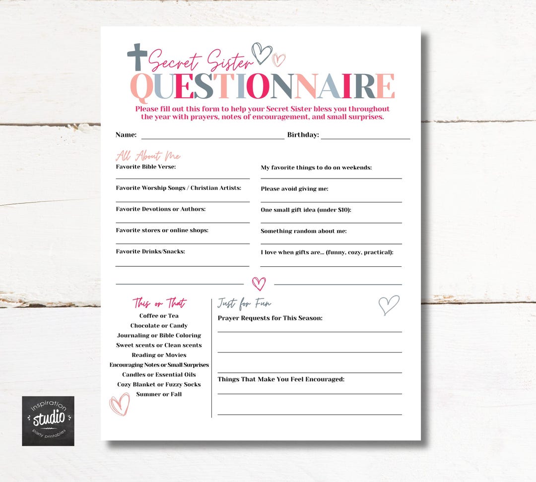 Christian Secret Sister Questionnaire Canva Template | Faith-based ...