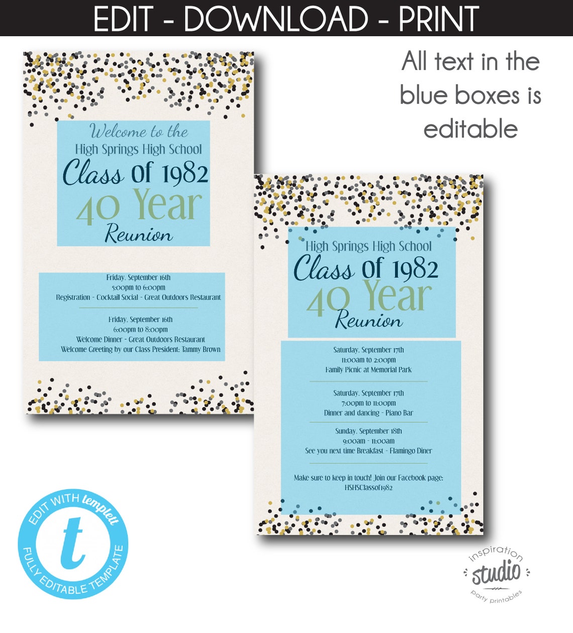 High School Reunion Template, College Reunion, Printable Program Double ...
