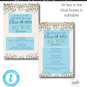 High School Reunion Template, College Reunion, Printable Program Double ...