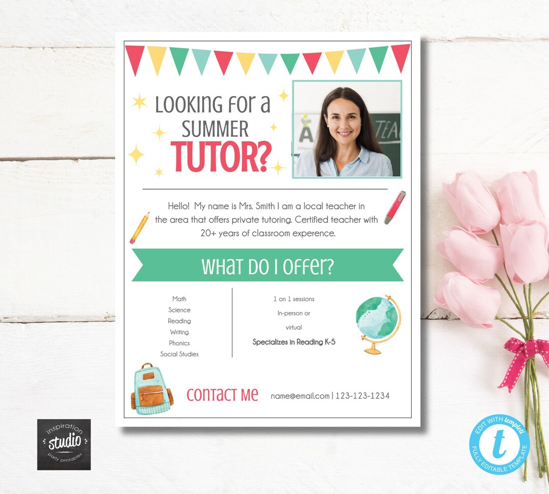 Professional Tutoring Flyer Template Editable and User-friendly Design ...
