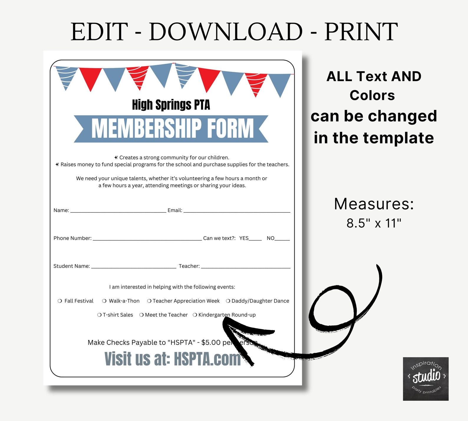 PTA Membership Form Template | Editable Canva Printable for PTO and ...