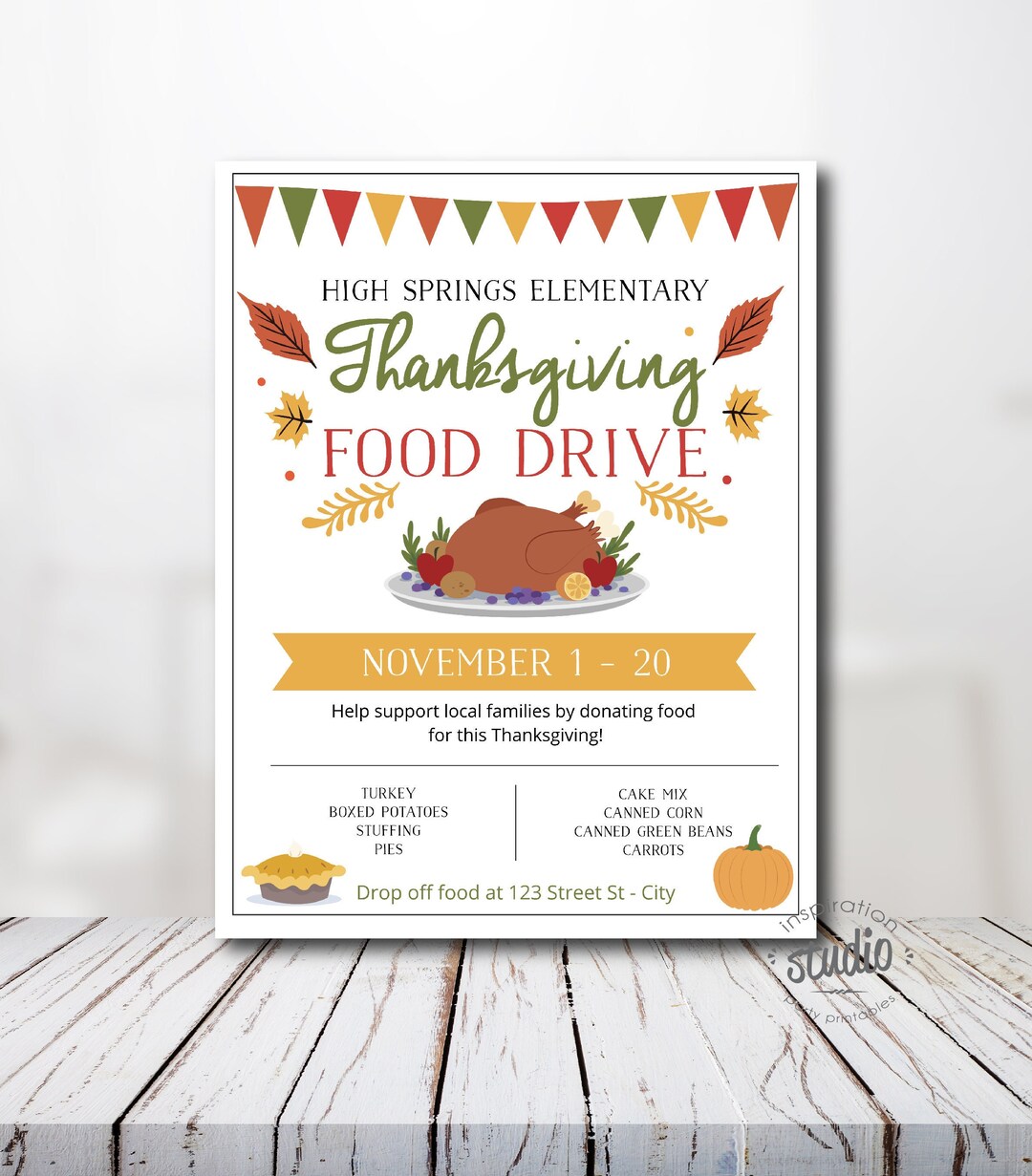 Thanksgiving Food Drive Template, Fall Food Drive, Flyer Template ...