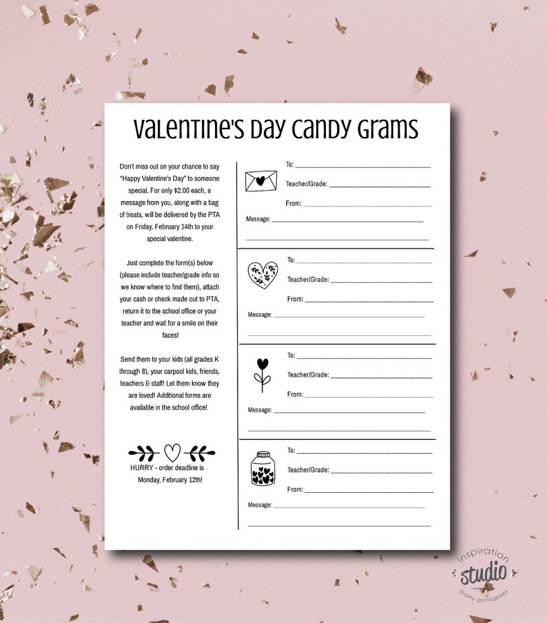 Valentine's Day Candy Gram Flyer Template for Schools - Etsy