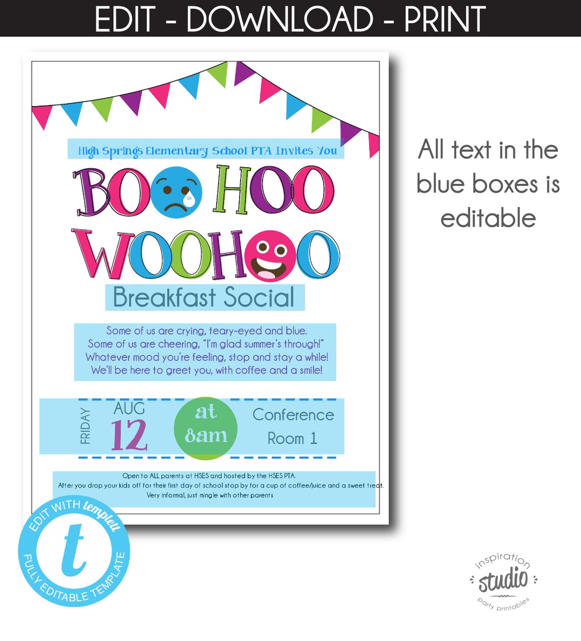 Boohoo Woohoo School Flyer Template First Day of School - Etsy