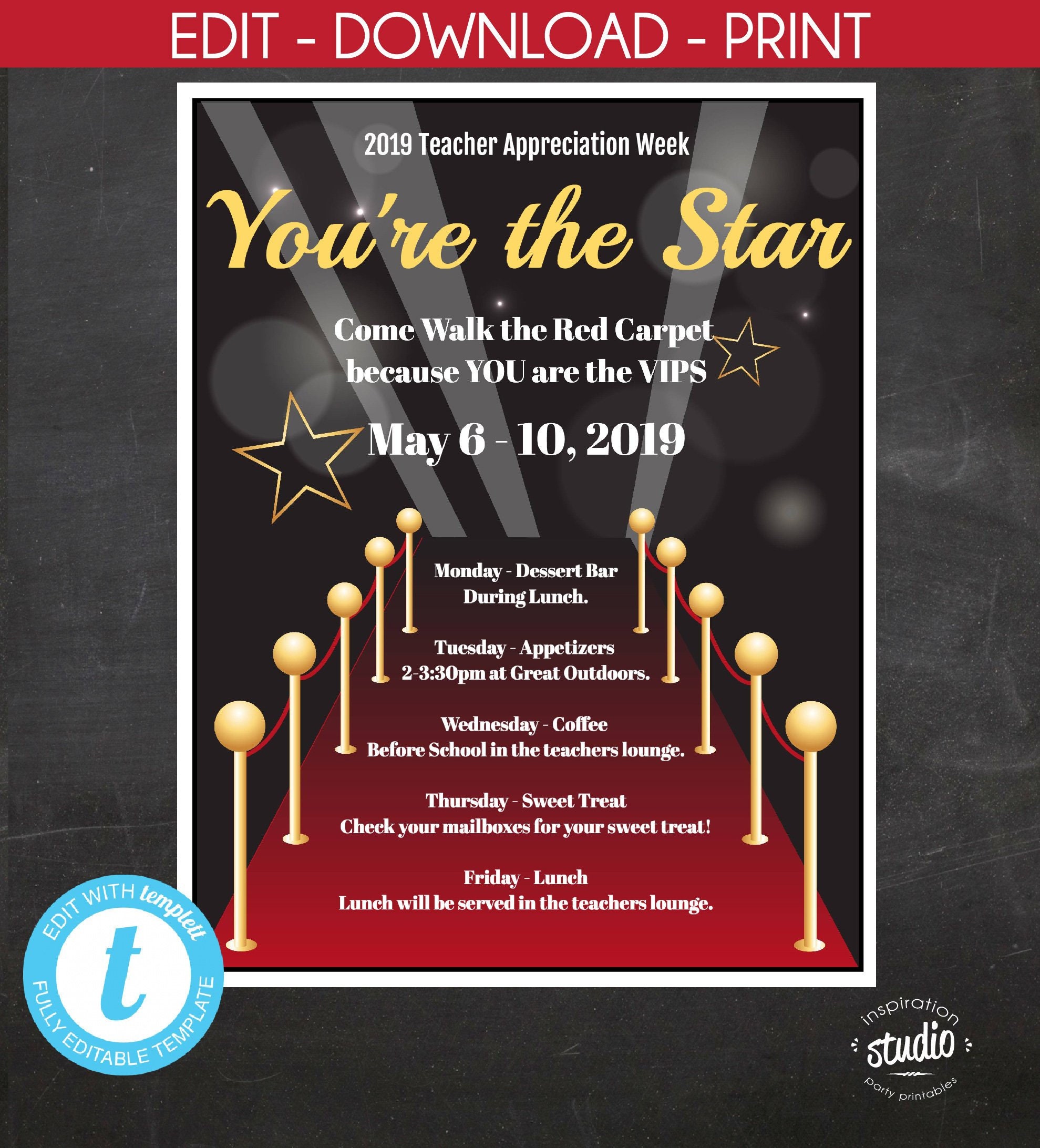 Hollywood Red Carpet Teacher Appreciation Week Poster and | Etsy