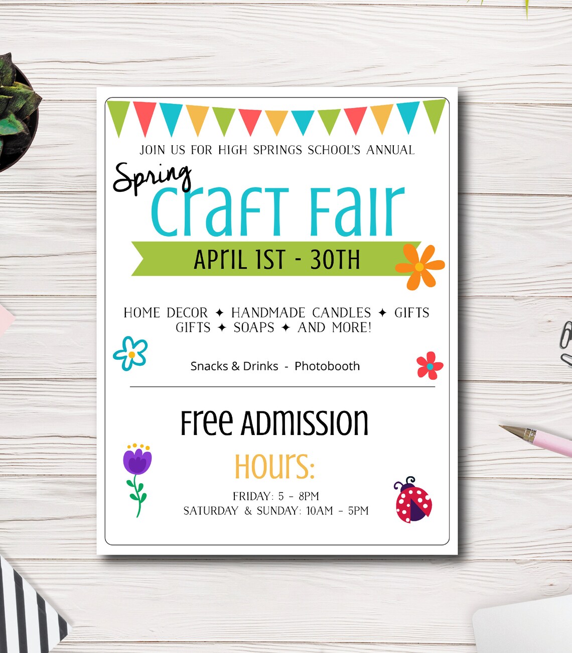 Spring Craft Fair Flyer Template | School, Church, PTA, PTO, Event ...