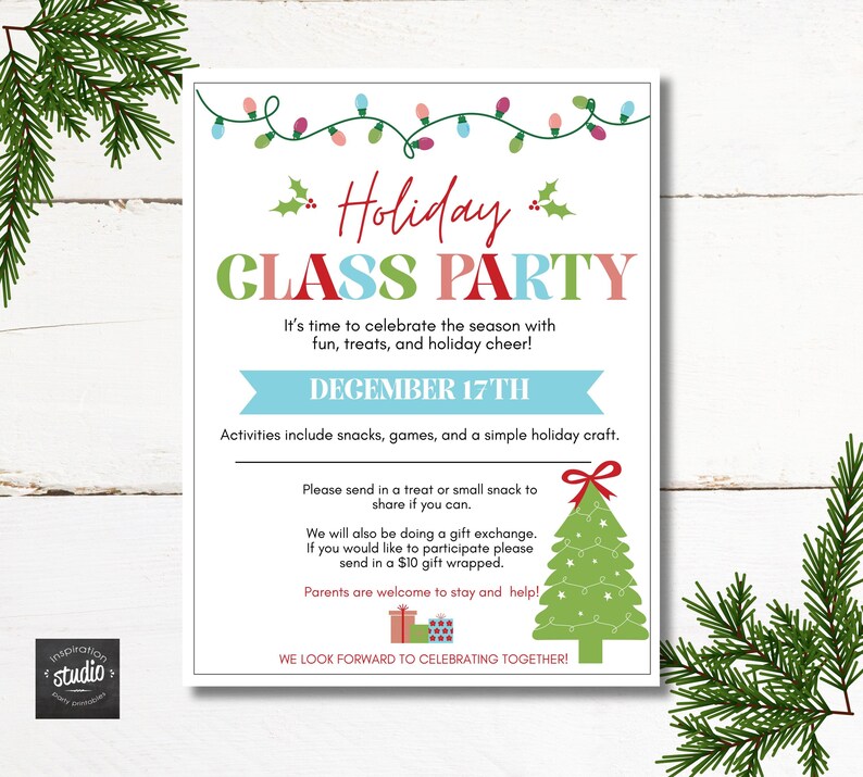 Holiday Class Party Flyer Template | Christmas School Party ...