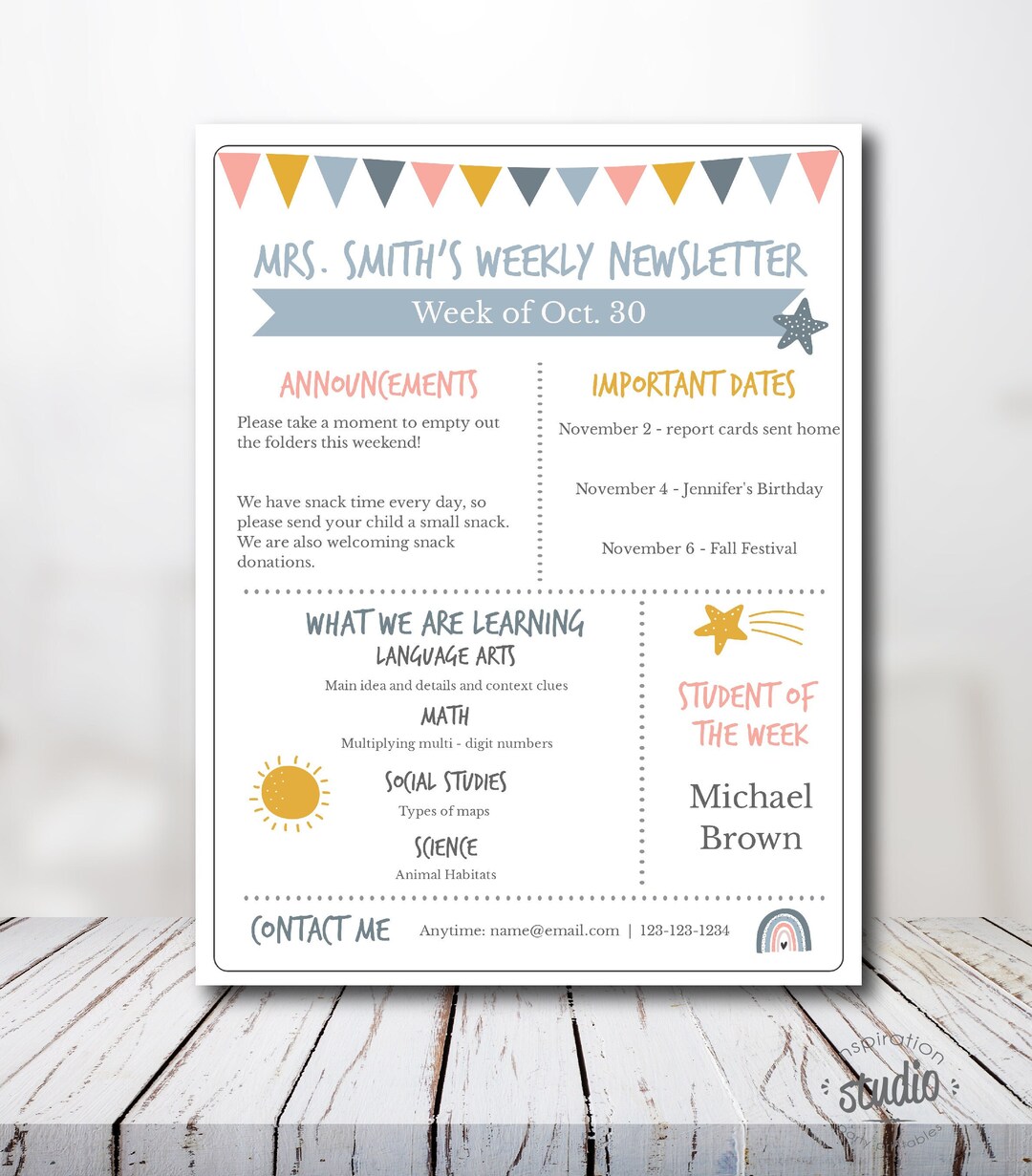 Editable Weekly Teacher Newsletter Template, Notes to Parents Template ...