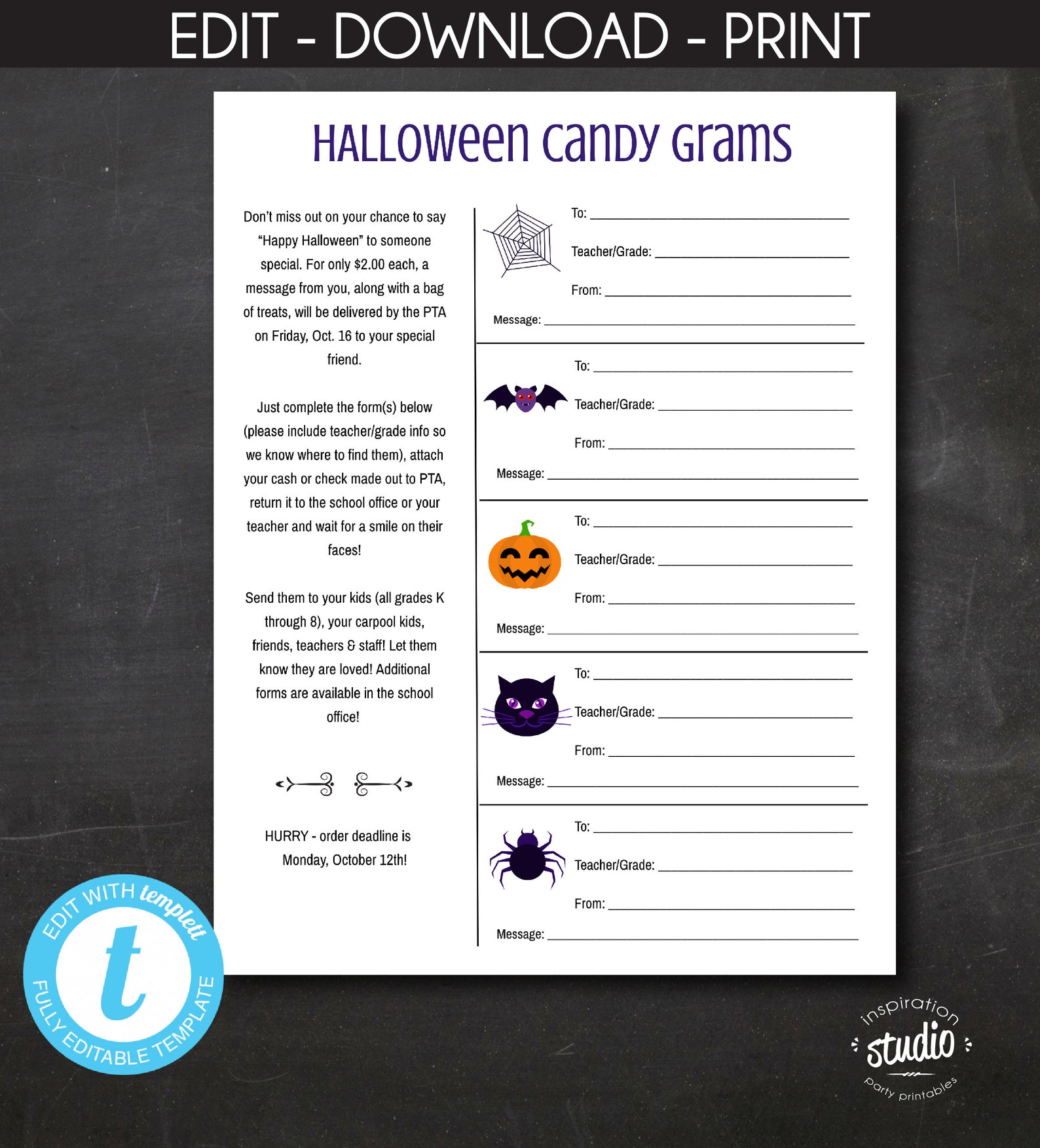 Halloween Candy Gram Flyer School Fundraiser Flyer Template - Etsy