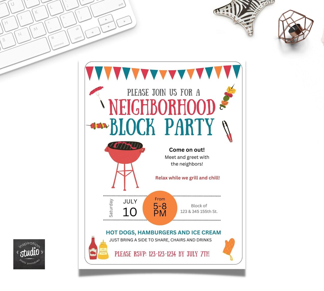 Neighborhood Block Party Flyer Template, Summer Backyard Party Invite ...