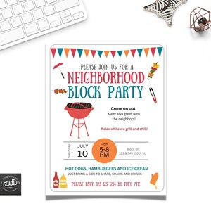 Neighborhood Block Party Flyer Template, Summer Backyard Party Invite ...