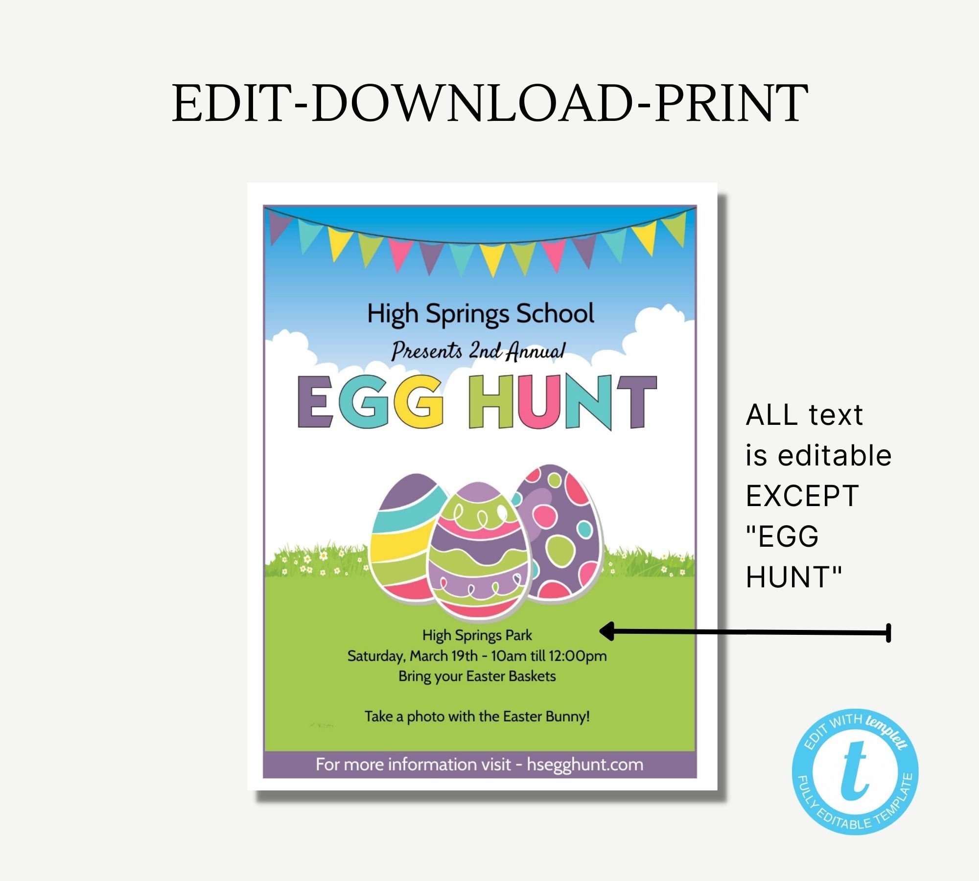 Easter Egg Hunt Flyer Template | School or Church | Event Custom ...
