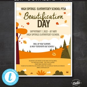 Fall Beautification Day Flyer and Poster | School Clean up Day Flyer ...