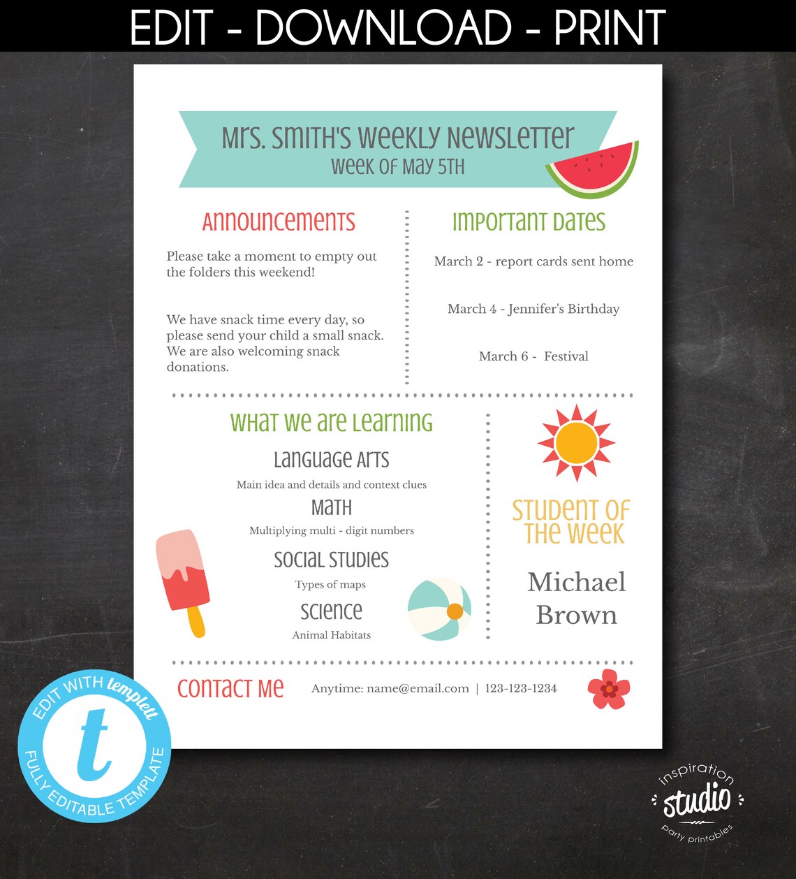 Editable Weekly Teacher Newsletter Template Summer Theme - Etsy