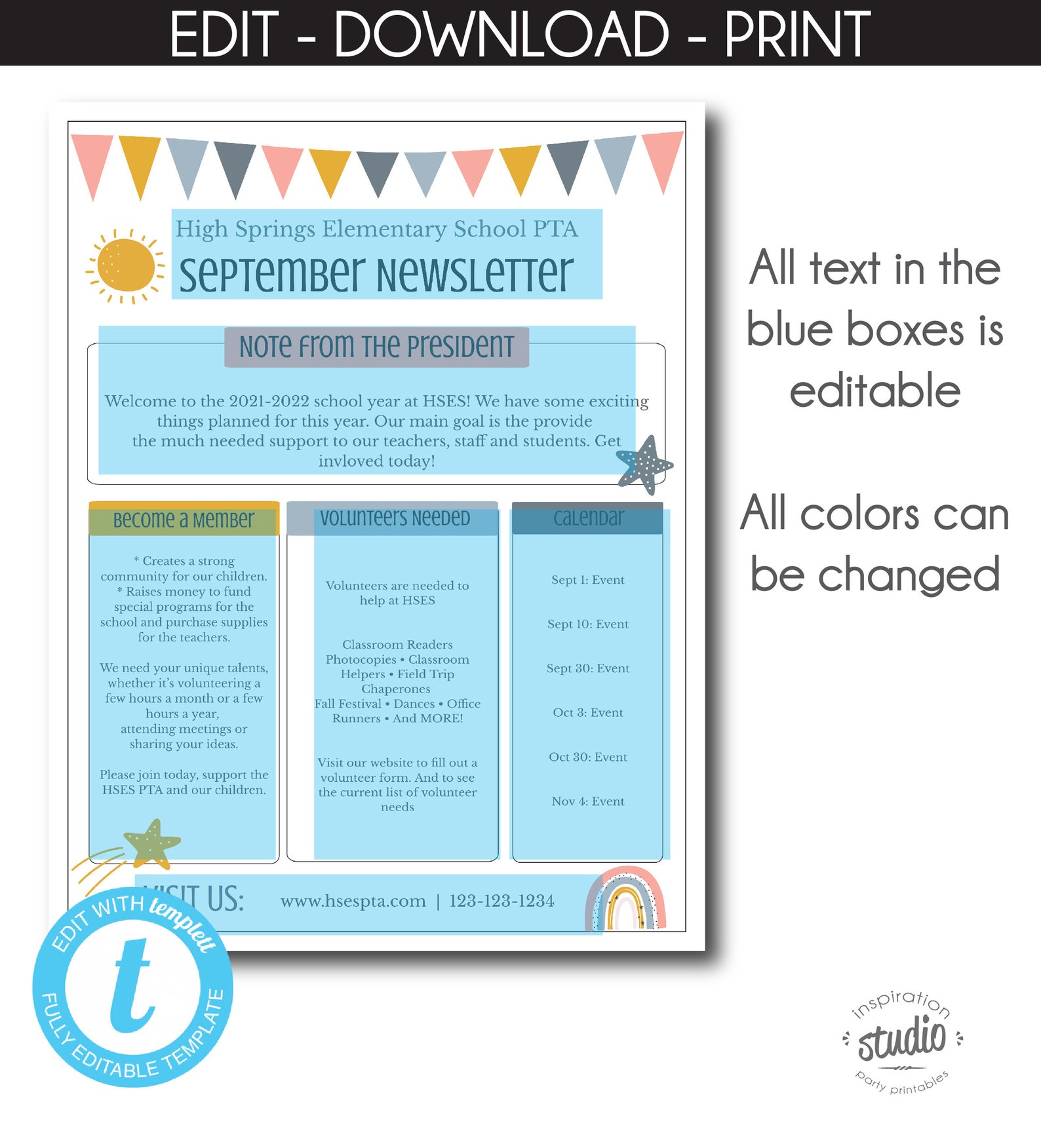 Editable School Newsletter Template PTA PTO PTSA Newsletter - Etsy