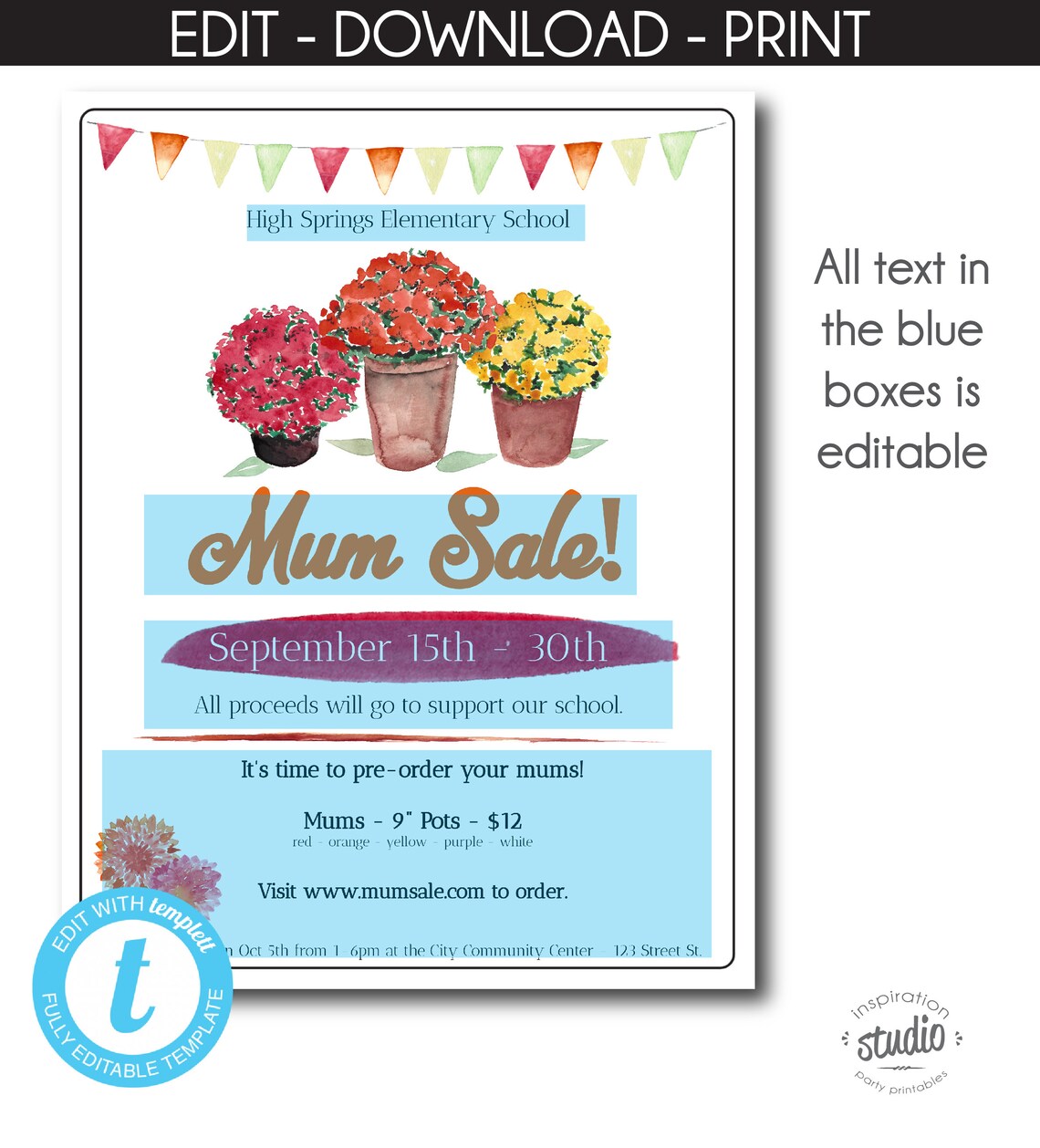 Fall Mum Sale Fundraiser Flyer Template School Fundraiser - Etsy