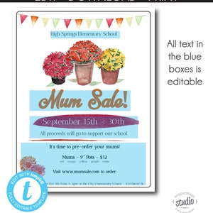 Fall Mum Sale Fundraiser Flyer Template | School Fundraiser Flyer | PTA ...