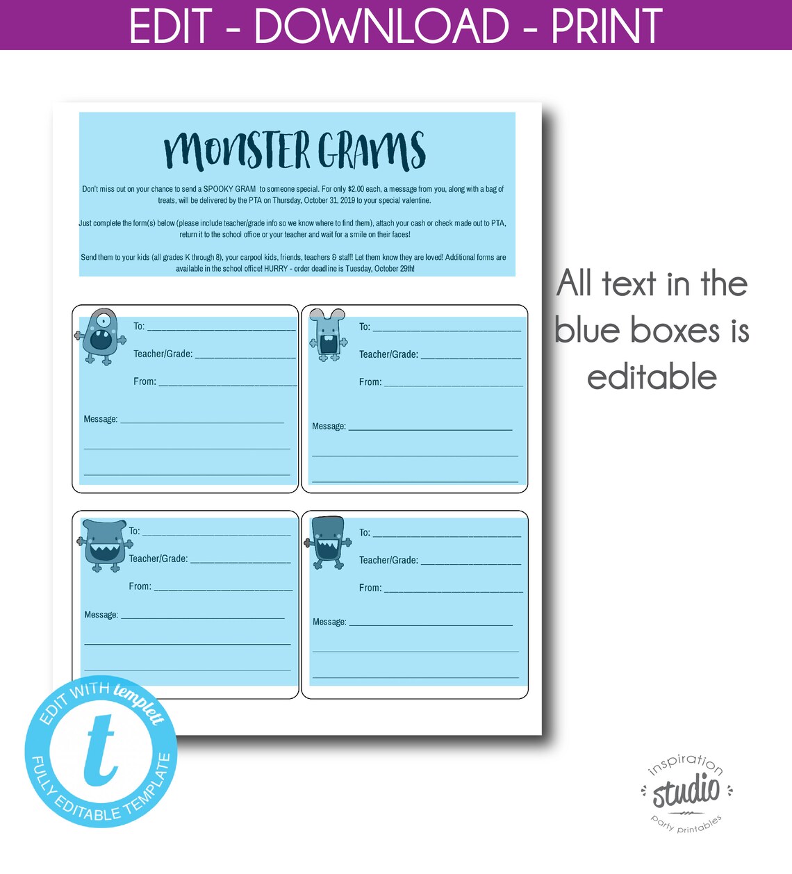 Monster Halloween Candy Gram Flyer School Fundraiser Flyer - Etsy