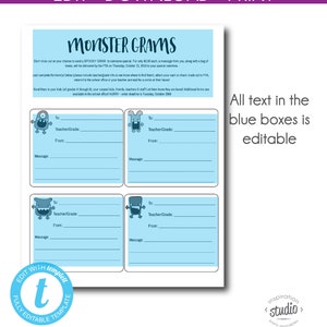 Monster Halloween Candy Gram Flyer Template for Easy Fall Fundraisers ...