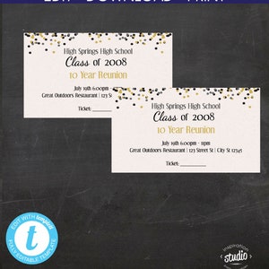 High School Reunion, College Reunion, Printable Invitation AND Ticket ...