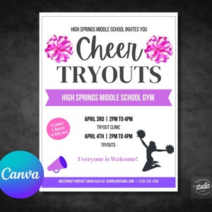 Editable Cheerleading Tryout Flyer Template | Cheer Team Tryout | Cheer Registration | Edit ...