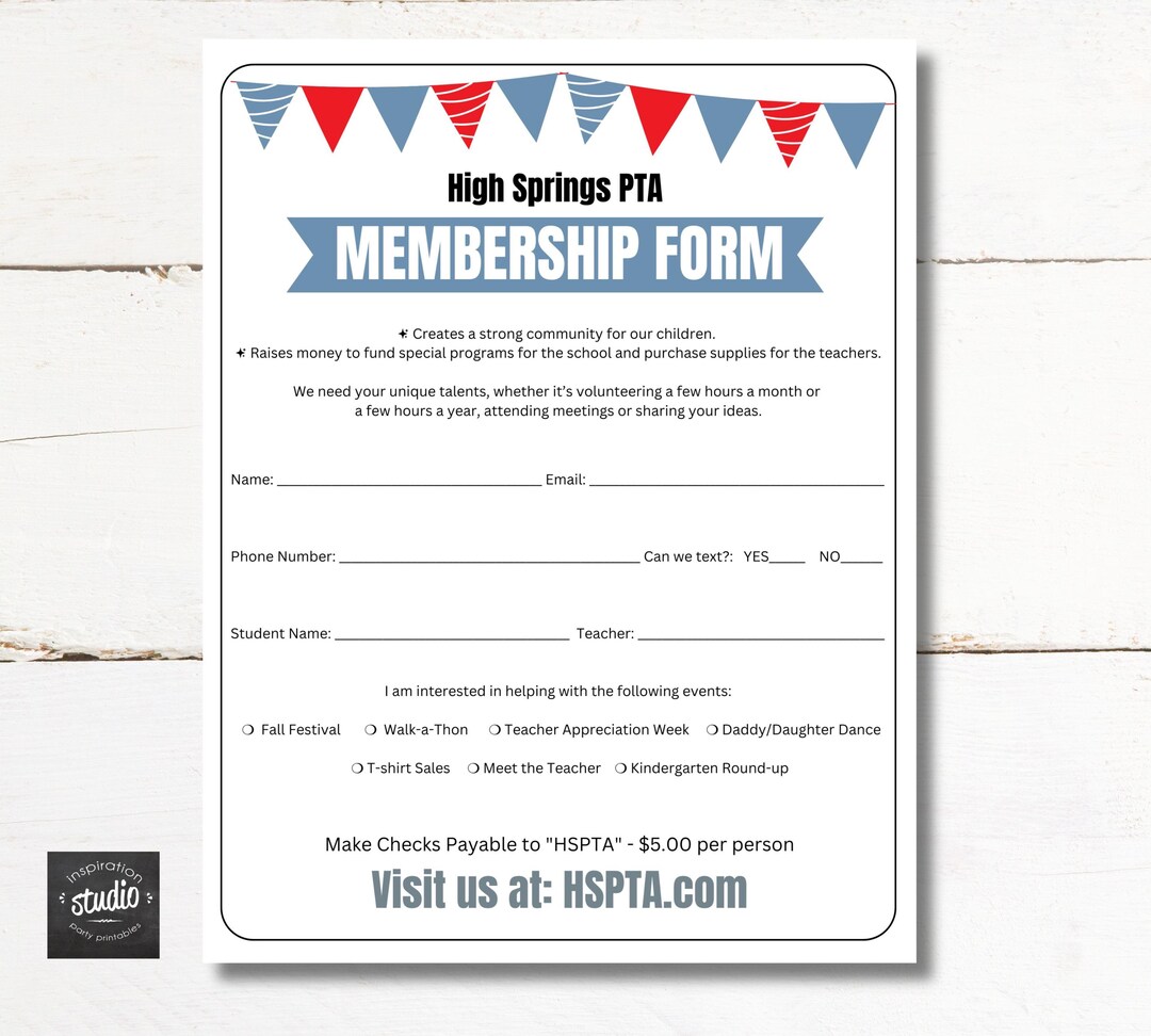 Membership Form PTA, PTSA, PTO Printable Template | Pta Volunteer ...
