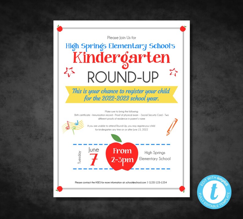 Kindergarten Round-up Event Flyer Template | School Enrollment Flyer ...