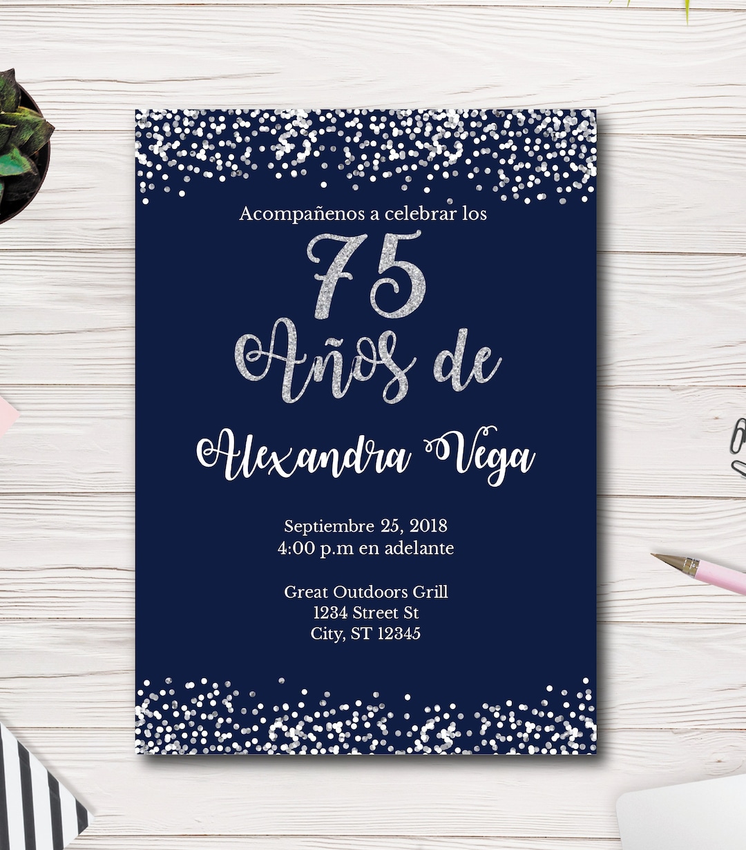 75 Años De, Invitación De Cumpleaños, Spanish, Español, Invitación De ...