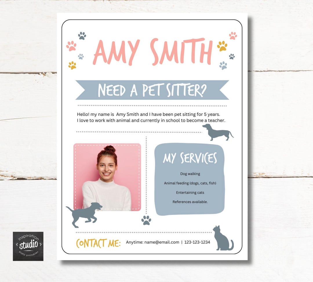 Editable Pet Sitter Flyer Template | Pet Sitting Services | Dog Walking ...