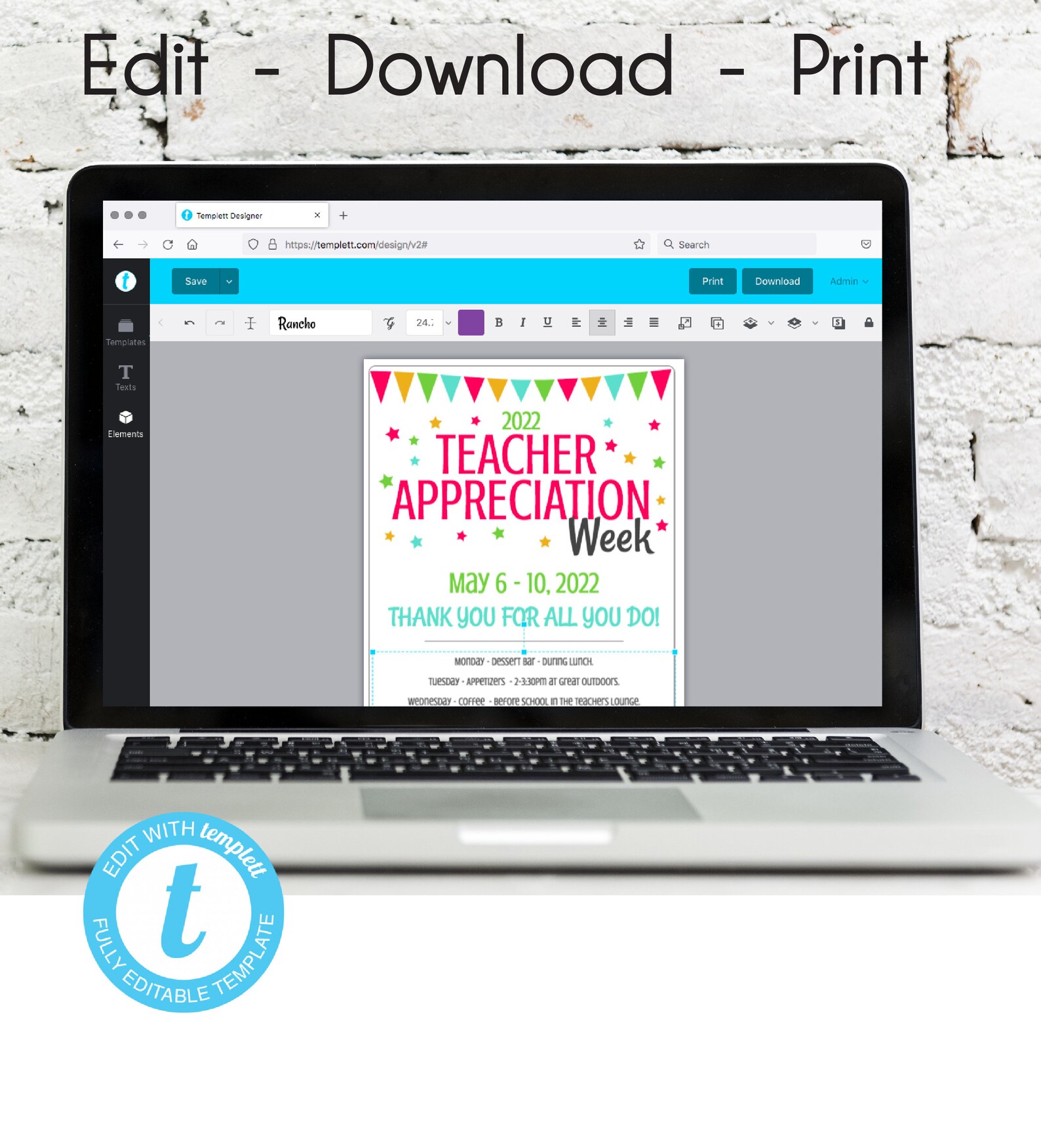 Teacher Appreciation Week Flyer Template Elementary Teacher - Etsy