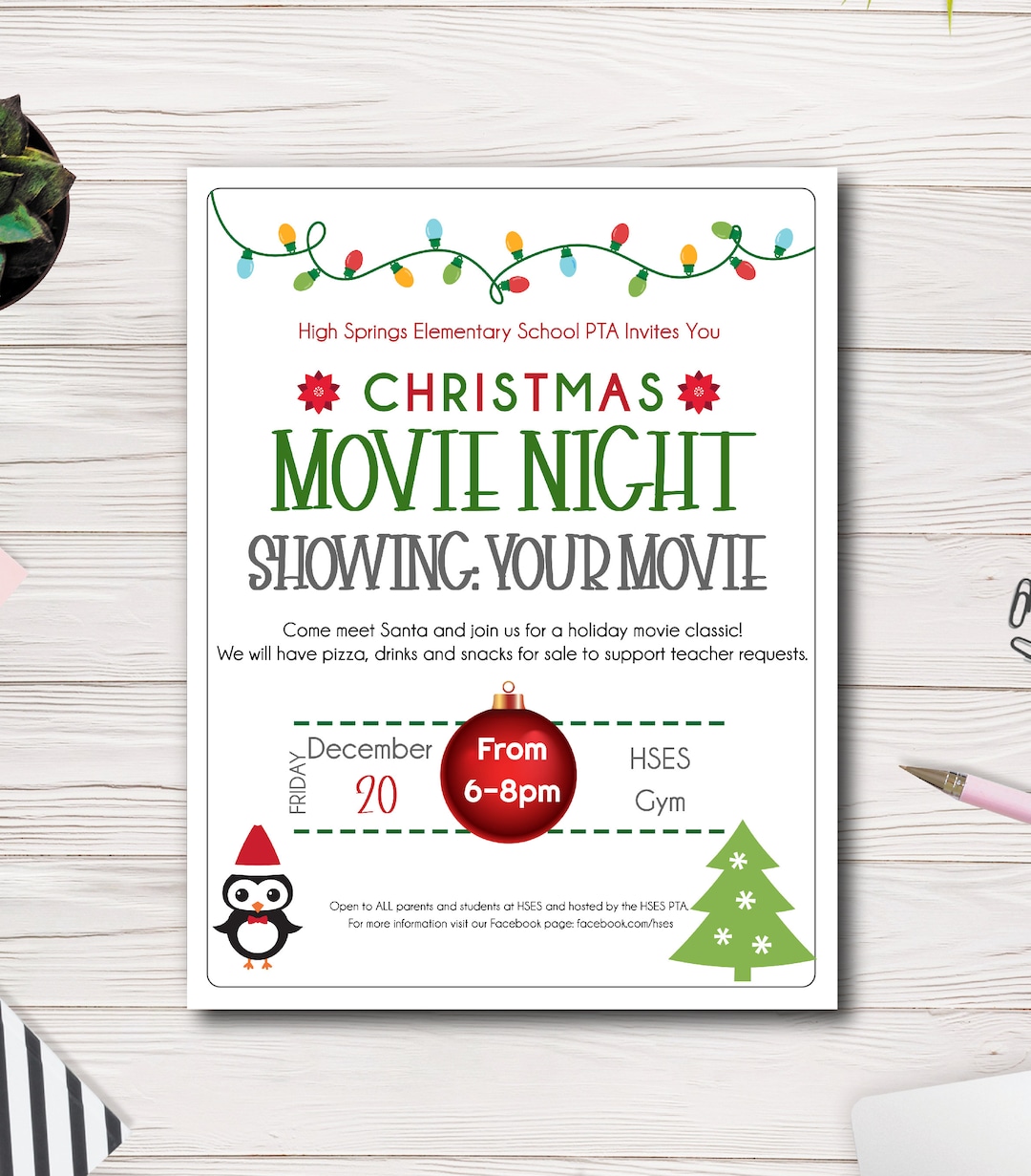 Christmas Movie Night Flyer Template, Movie Night, Family Movie Night ...