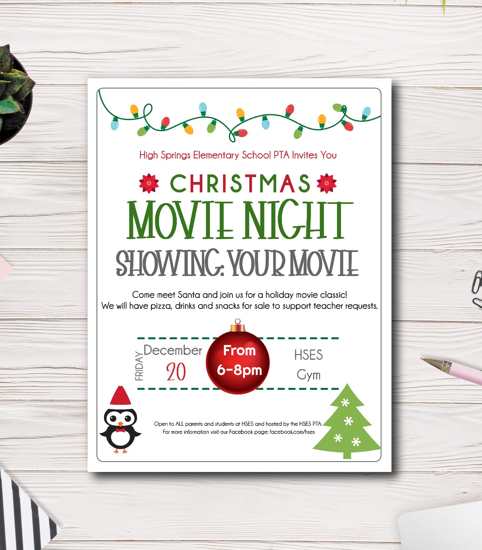 Christmas Movie Night Flyer Template Movie Night Family - Etsy