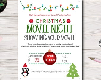Christmas Movie Night Flyer - Etsy