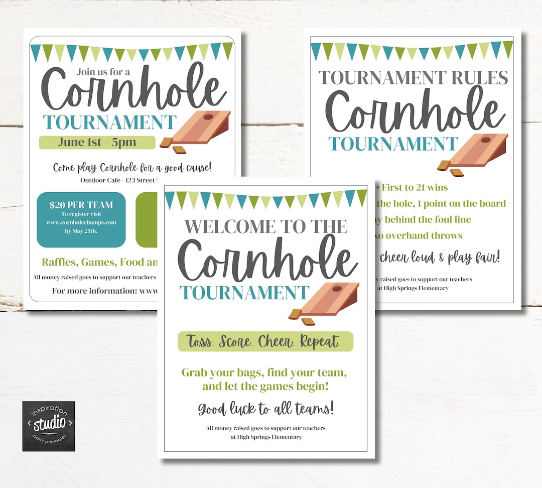 Cornhole Tournament Bundle Canva Templates | Printable Flyer ...