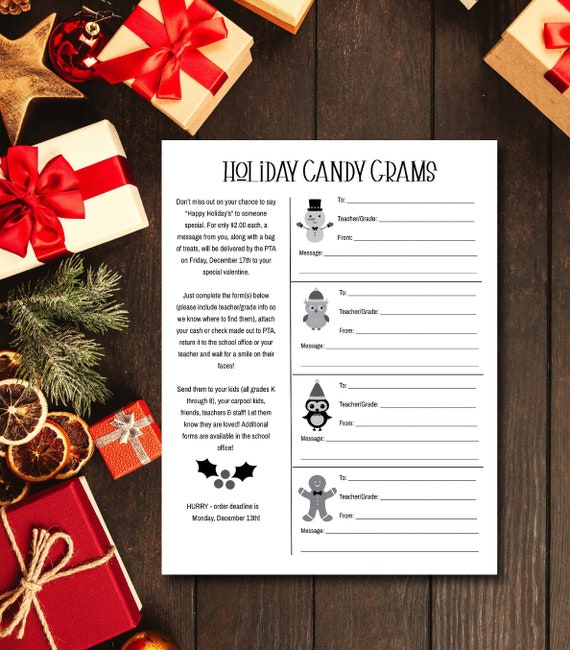 Holiday Candy Gram Flyer Template Christmas Candy Grams - Etsy