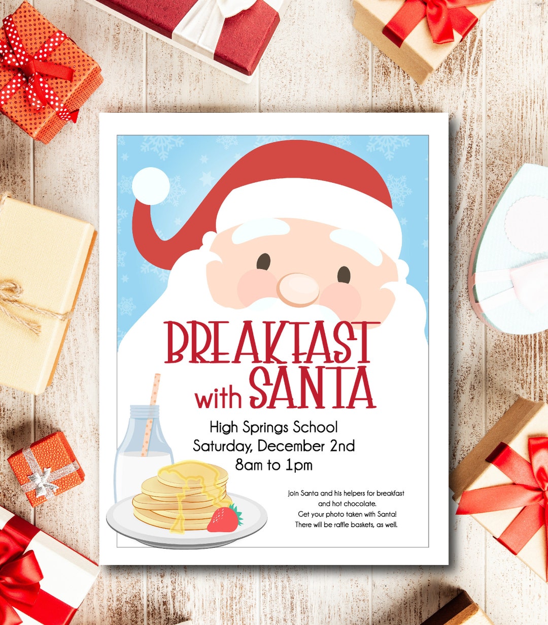 Breakfast With Santa Event Flyer, Christmas Flyer, Kids Christmas Party ...