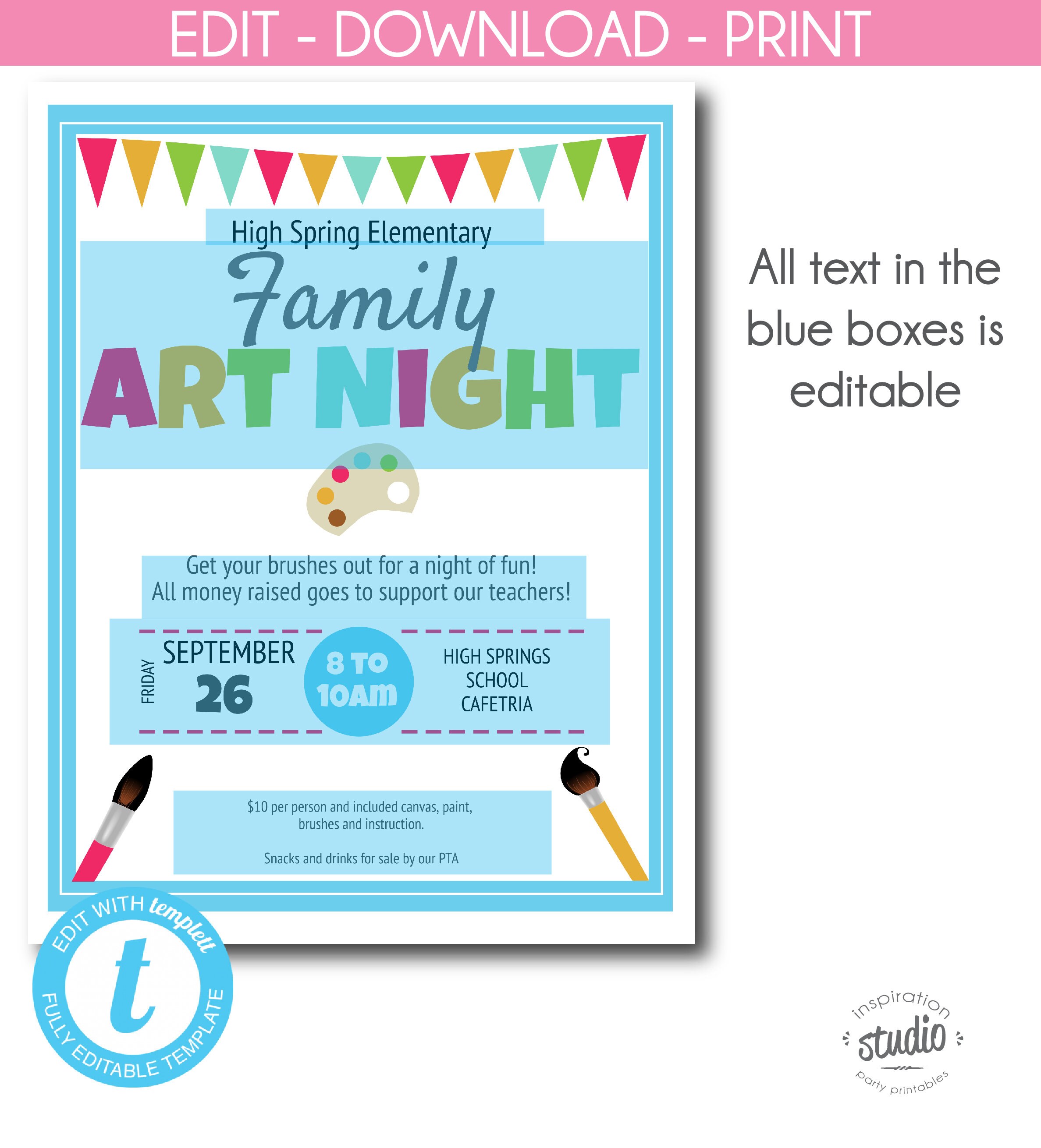 Family Art Night Event Flyer Template, Painting Night Fundraiser Flyer ...