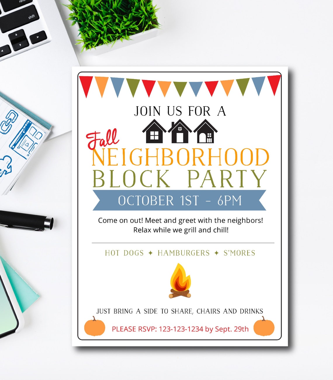 Fall Neighborhood Block Party Flyer Template Fall Backyard - Etsy