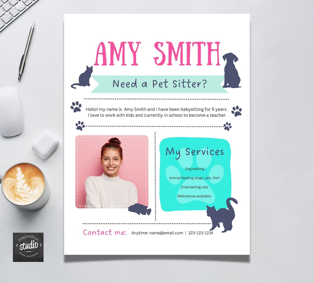Editable Pet Sitter Flyer Template, Pet Sitting Services, Dog Walker ...