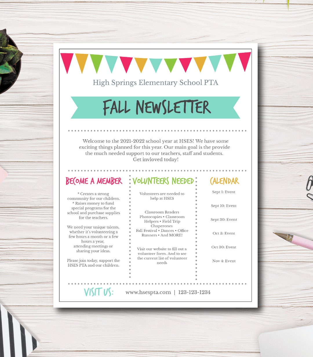 School Newsletter Template | PTA, PTO, PTSA Newsletter Template | Pick ...