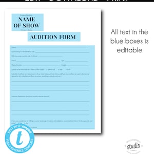 Audition Form Template | Play Audition | Director's Audition Form ...