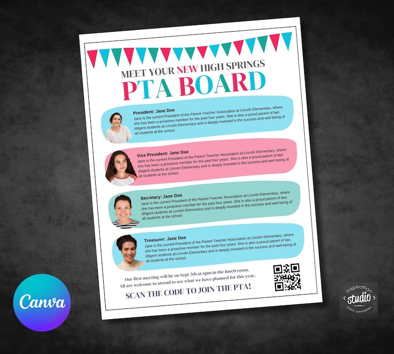 Customizable Meet the PTA Board Flyer | PTO PTSA Board Officer ...