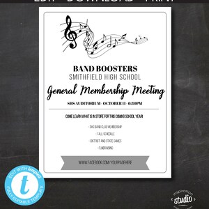 Band Boosters Meeting Announcement Flyer Template | Band Booster Flyer ...