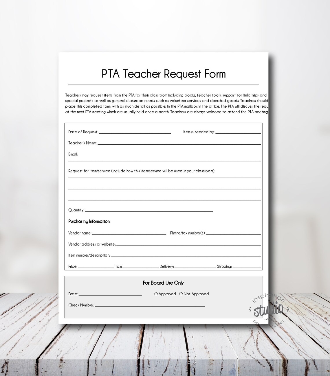 Teacher Request Form Template, PTA, PTSA, PTO Printable File, 8.5" X 11 ...