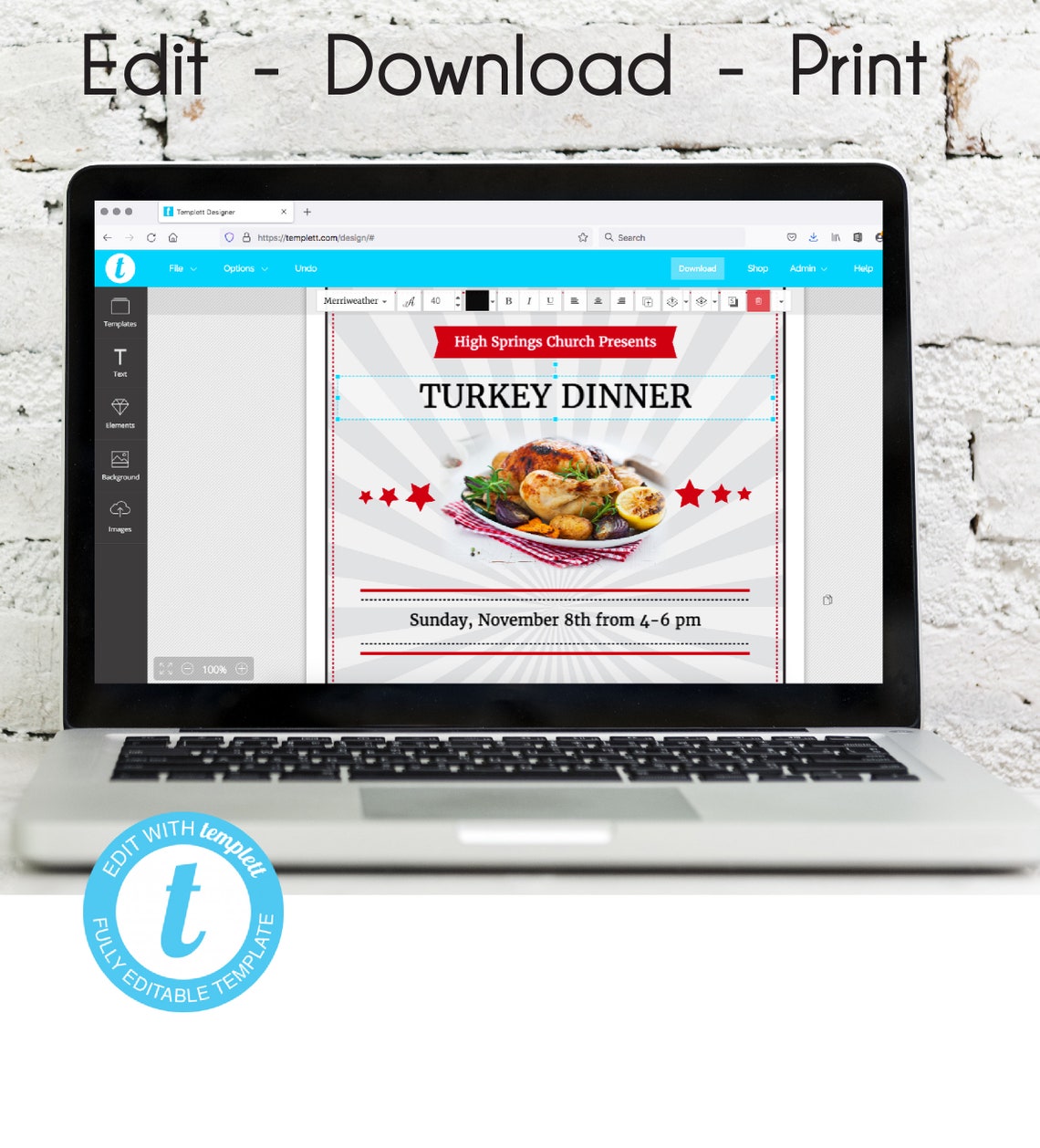 Turkey Dinner Fundraiser Flyer Template Turkey Night PTA - Etsy