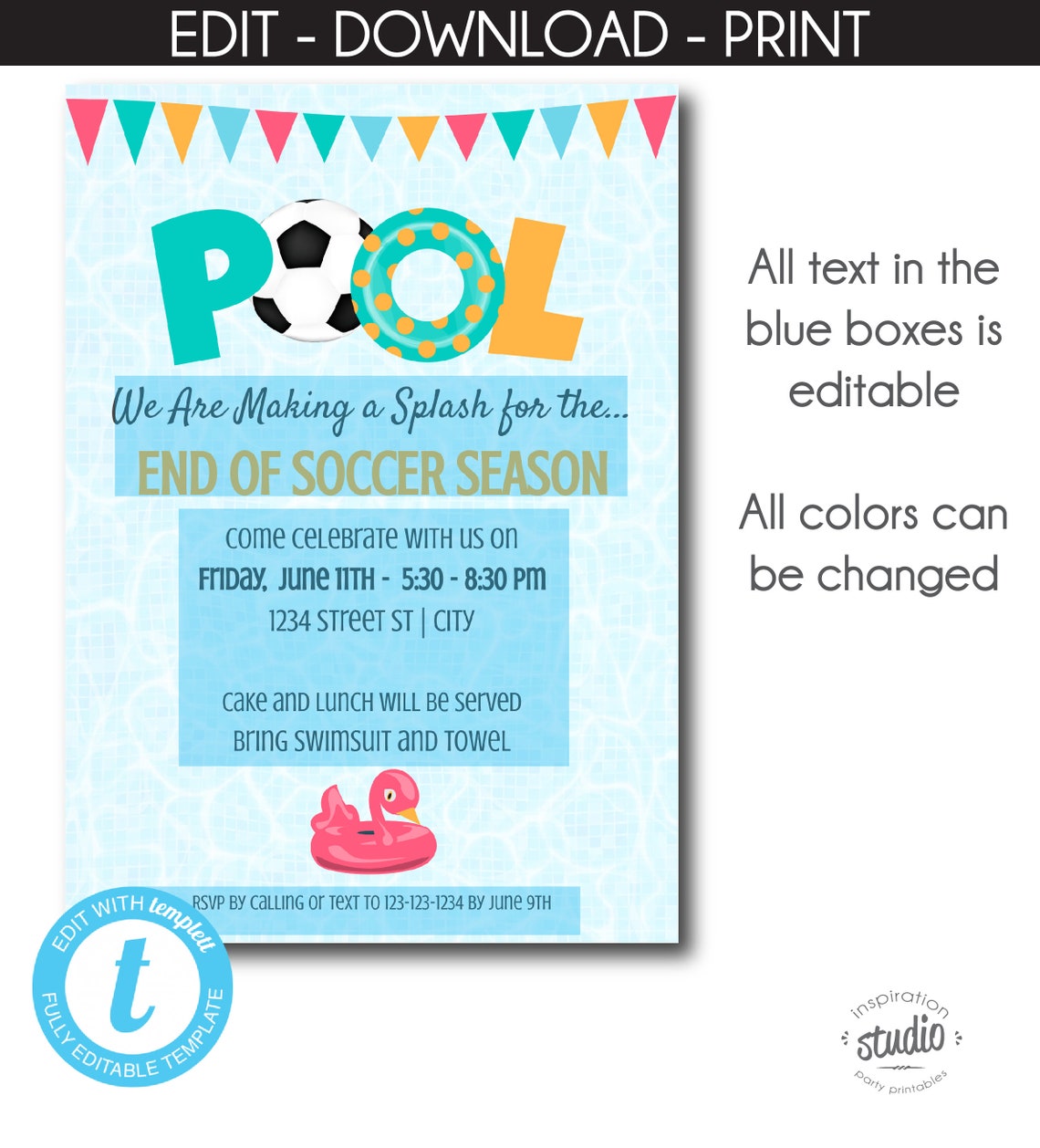 Soccer Season Pool Party Invite Template End of Soccer Season - Etsy