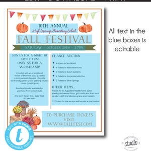 Fall Festival Flyer Template, School, Church, PTA, PTO, Event Printable ...